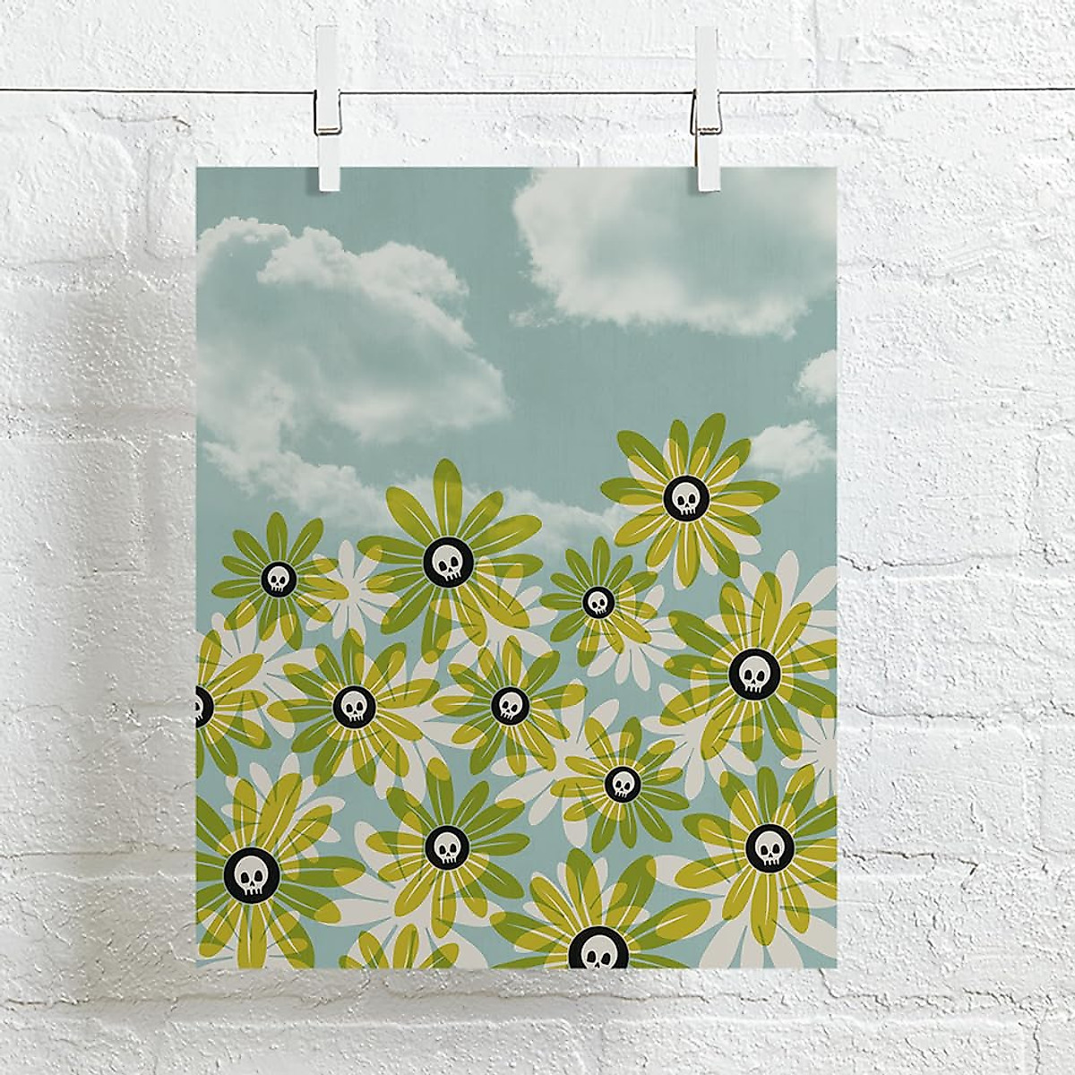 Skull flowers wall art print abstract floral poster unique home decor gift idea unframed (8x10" Print)