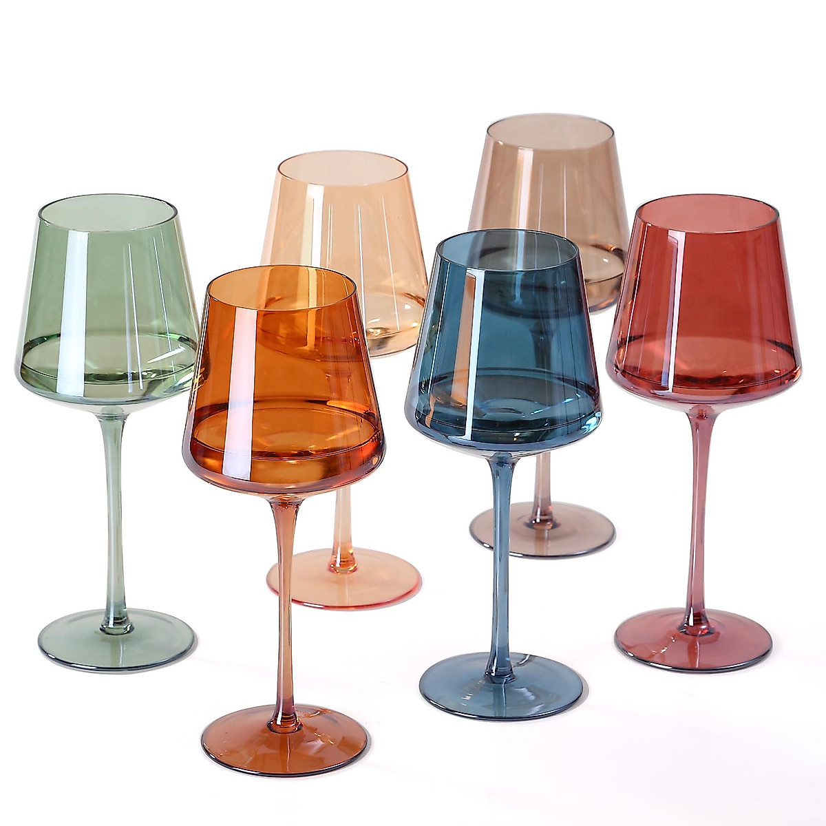Colored Wine Glasses Set of 6-18oz Multi Colored Square Wine Glasses with Tall Long Stems and Flat Bottom,Crystal Colorful Wine Glasses-Unique Gifts for Wine Lovers,Wedding,Engagement Gifts