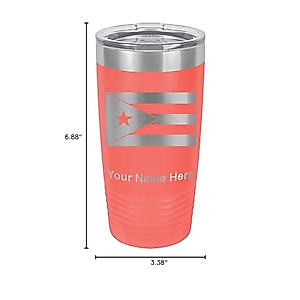 LaserGram 20oz Vacuum Insulated Tumbler Mug, Flag of Puerto Rico, Personalized Engraving Included (Coral)