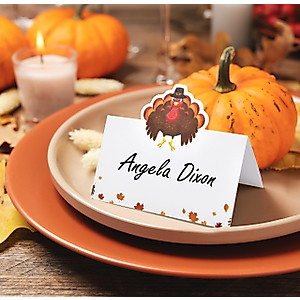 100 Pack Turkey Place Cards with Fall Thanksgiving Seating Harvest Name Card Table Setting Folded Paper Autumn Turkeys Tent for Dinner Tables