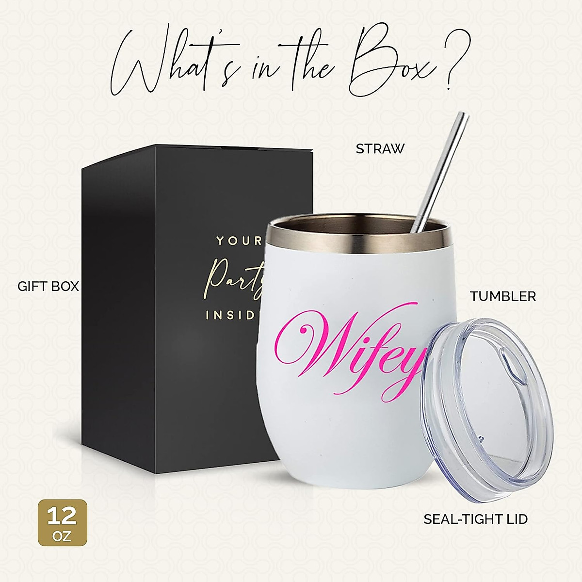 Your Dream Party Shop Wifey Tumbler, White Stainless 12oz Steel Wine Mrs Tumbler with Lid and Straw, Wifey Gifts, Mrs Cup, Perfect Future Bride Tumbler or Cool Bridal Shower Gift for the Bride To Be!