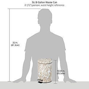 mDesign Small Modern 3-Liter / .7 Gallon Round Metal Lidded Step Trash Can, Compact Garbage Bin with Removable Liner Bucket and Handle for Bathroom, Kitchen, Office, Garage - Taupe Marble Print