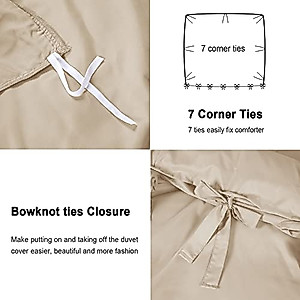 PHF Khaki Duvet Cover Queen Size, Comfy Lightweight Skin-Friendly Comforter Cover Set with Bowknot Bow Ties, Soft Durable Bedding Collection with 2 Pillowcases for All Season, 90" x 90"