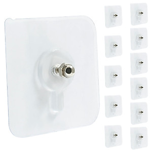 Moicstiy 12 Pcs Adhesive Hooks Screw Hanging Wall Hooks Transparent Waterproof Reusable Seamless Sticky Hooks for Kitchens, Bathroom, Office(Screw Length: 0.4inch)