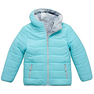 Eddie Bauer Girls' Reversible Jacket - Deer Harbor Waterproof Lightweight Puffer Coat with Faux Shearling Lining (5-20), Size 5/6, Aqua