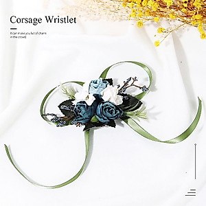 Yean Rose Bride Wedding Wrist Corsage Bridal Hand Flowers Wristlet Bridesmaid Ribbon Corsages Accessories for Women and Girls (Blue)