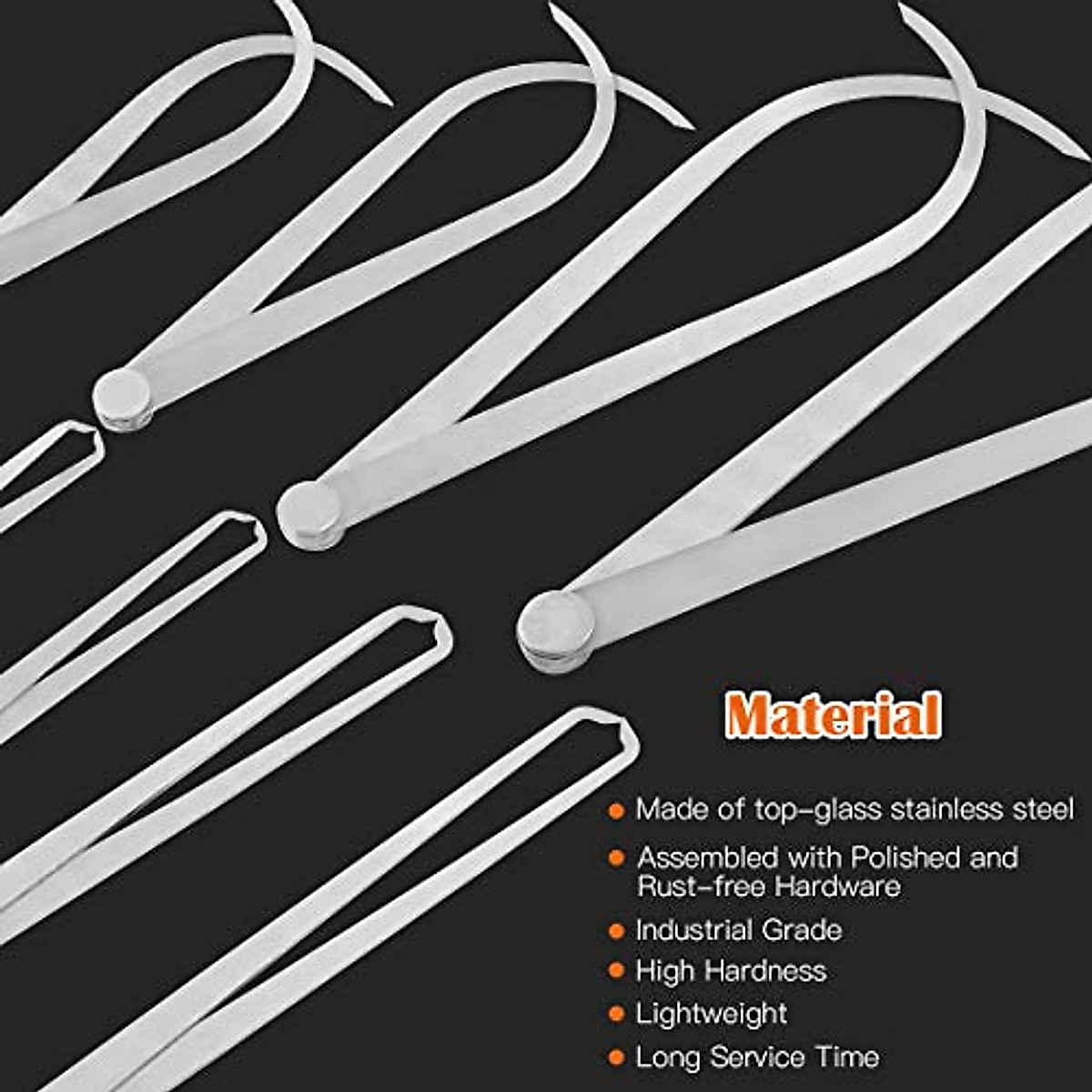 Rustark 8 Pcs Stainless Steel Long Firm Joint Metal Measurement Kit with Bent-Leg and Straight-Leg Inside Outside Caliper Tools Set for Measuring Pottery Clay Ceramic Sculpture(12" 10" 8" 4")