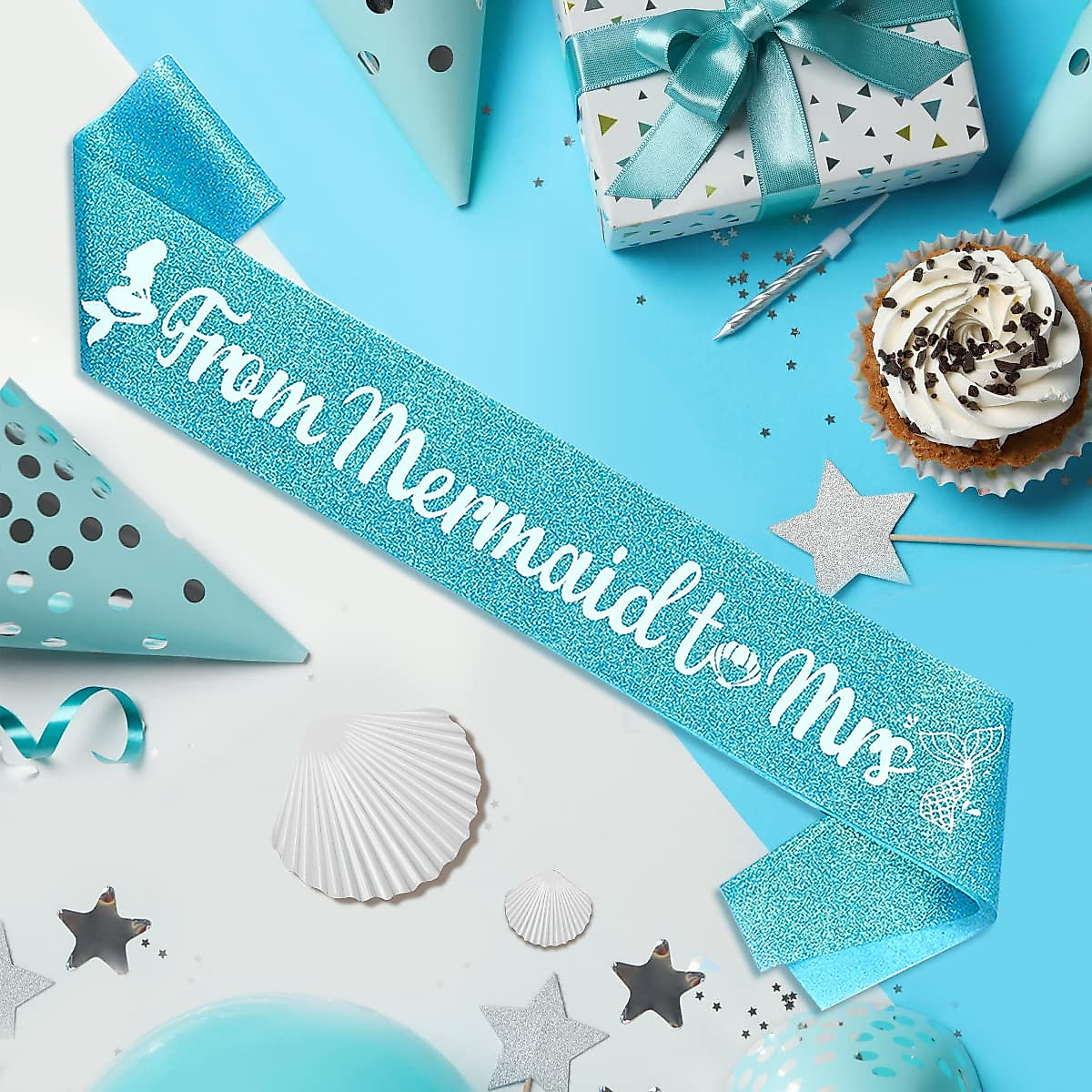 Mermaid Bridal Bachelorette Party Sash Teal Blue Glitter From Mermaid to Mrs Sash Mermaid Bachelorette Party Sash Mermaid Bridal Shower Party Supplies for Engagement Wedding Party Decorations