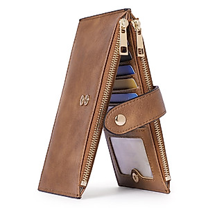 CLUCI Women's Wallet Leather Slim Wallet for Women RFID Blocking with Multi Credit Card Holder Zipper Pocket