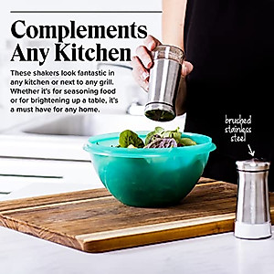 Premium Salt and Pepper Shakers with Adjustable Pour Holes - Elegant Stainless Steel Salt and Pepper Dispenser - Perfect for Himalayan, Kosher and Sea Salts - Spices