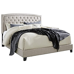 Signature Design by Ashley Jerary Farmhouse Button-Tufted Upholstered Platform Bed, King, Light Gray