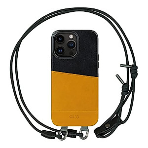 alto Crossbody Leather Case Designed for iPhone 14 Pro Max, Anello Drop Protective Italian Leather Card Wallet Case with Detachable Lanyard Strap (6.7 inch, iPhone 14 Pro Max, Brown and Black)