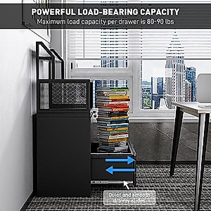 Rophefx File Cabinet with Shelves, 2 Drawers Lateral File Cabinet, Printer Stand with Open Storage Shelf, Metal File Cabinet with Lock, Black
