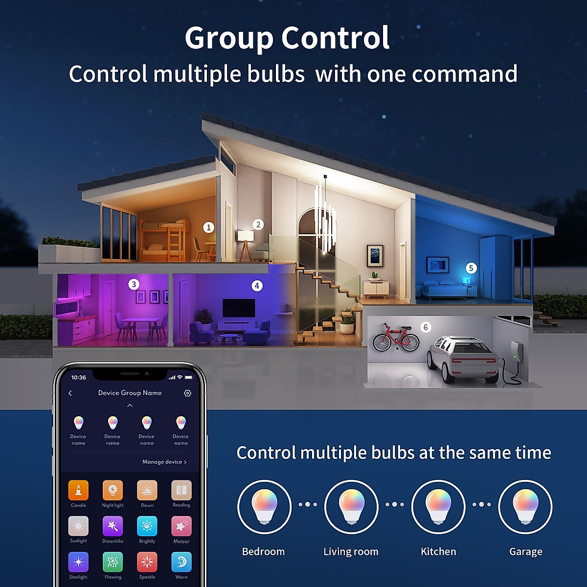 Ailofy LED Smart Light Bulbs, 16M Color Changing Dimmable, Works with Alexa & Google Assistant, RGBCW Colored Bulb, WiFi Light Bulbs, A19 E26, 9W 800LM, 1800K-6500K Tunable White, 4 Pack