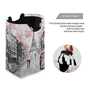 ALAZA Art Paris Eiffel Tower Street Laundry Basket Hamper Large Storage Bin with Handles for Gift Baskets, Bedroom, Clothes