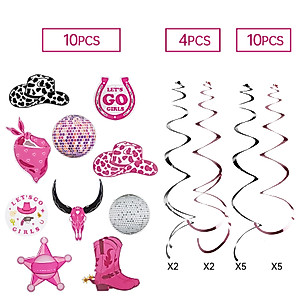 Western Cowgirl Party Hanging Decorations,Disco Cowgirl Birthday Party Decorations Hot Pink Happy Birthday Banner Disco Cowgirl Hanging Swirls Bachelorette Party Decor Supplies for Women Girls
