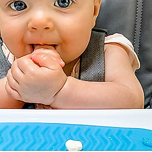 Handfullz Silicone Placemats Baby Food Table/High Chair Mat for Baby Feeding - Raised Wave Design for Easy Food Pickup and Motor Skills - Dishwasher Safe and BPA-Free - Single Blue