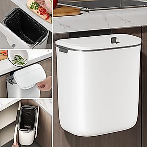 2.4 Gallon Hanging Trash Can with Lid for Kitchen Cabinet Door or Under Sink, Kitchen Wall Mounted Compost Bin, Small Garbage Can for Countertop, Bathroom