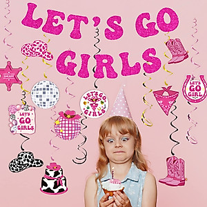 Let's Go Girls Birthday Decorations - NOVBAUB 26PCS Preppy Y2k Hot Pink Party Swirls Bachelorette Party Decorations Disco Cowgirl Hanging Swirls Whirl Streamers Party Decor for Women Girls