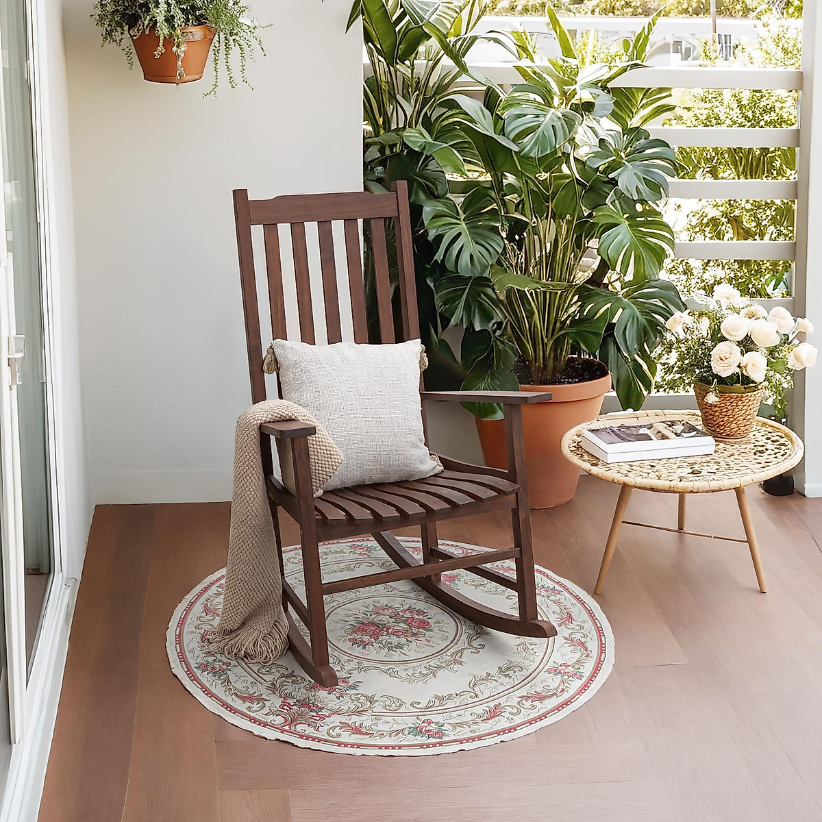 Greesum Outdoor Rocking Chair, Acacia High Back Oversized All-Weather Lounge Rocker with 320 lbs of Support for Patio, Garden, Deck, Porch,Brown