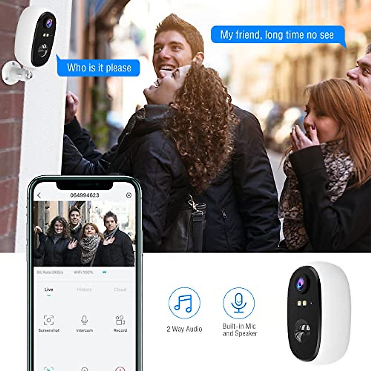 Spazvolv Outdoor Security Camera,2K Wireless Cameras for Home Security, Spotlight Siren Alarm Rechargeable Battery Cam, Color Night Vision, PIR Motion Detection, 2 Way Talk, IP65 Waterproof,SD/Cloud