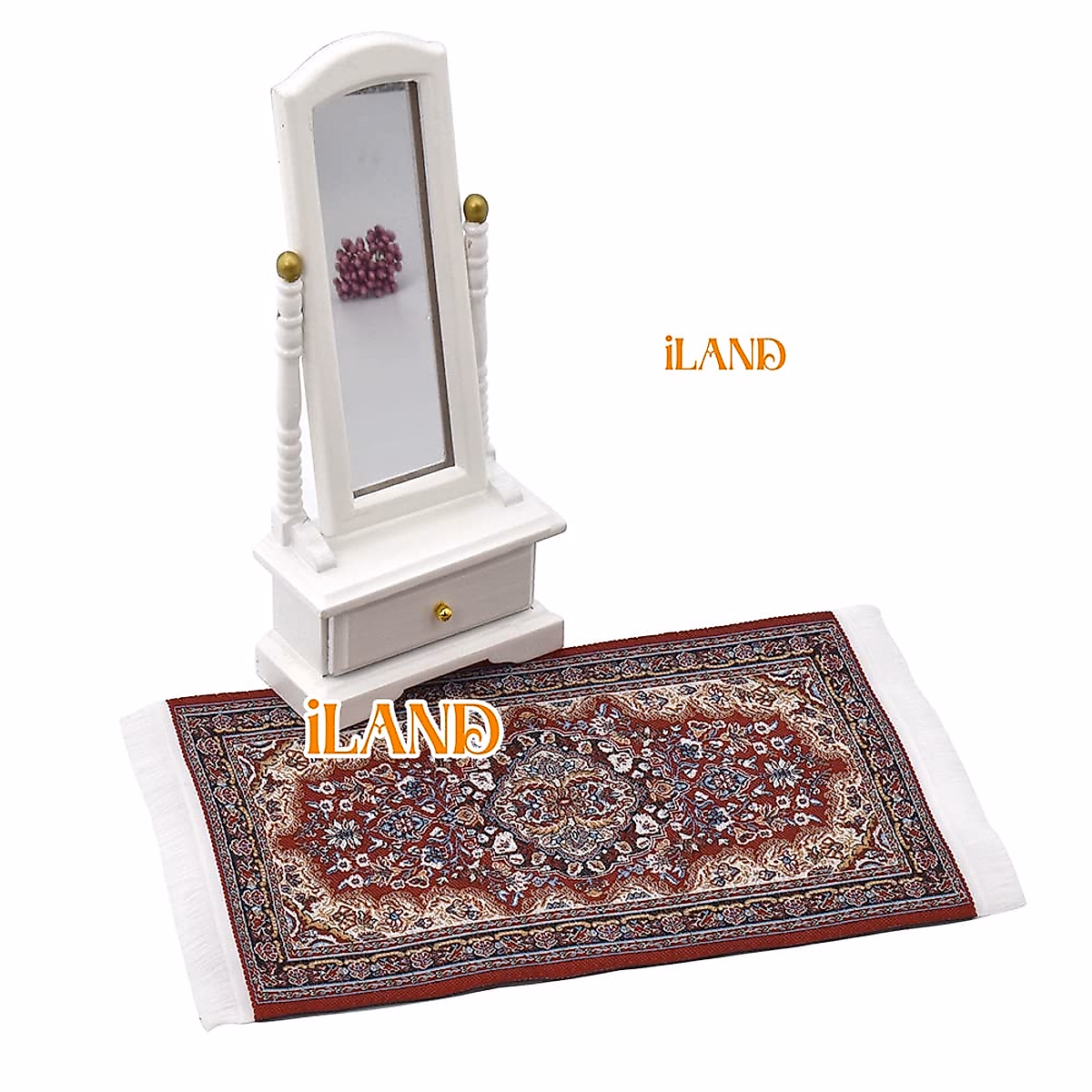 iLAND Miniature Dollhouse Accessories Victorian of Carpet for Dollhouse Furniture on 1/12 Scale and 3” - 12” Dolls, Woven Dollhouse Rugs 6” x 3.8” (2pcs Love)