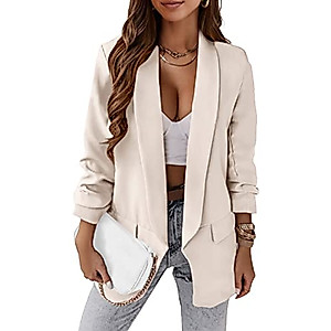 KIRUNDO Womens Fall Fashion 2023 Casual Blazers Long Sleeve Open Front Work Suit Office Blazer Jackets with Pockets(Beige White, Medium)