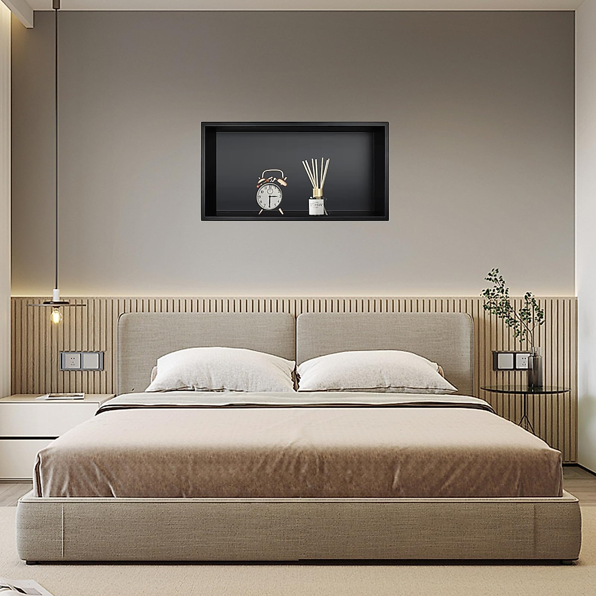 BWE Stainless Steel Shower Niche, 24" X 12" X 4" Large Volume Bathroom Wall Niche,No Tile Needed,Recessed Shower Shelf Organizer for Storage,One Inner Shelf,Matte Black