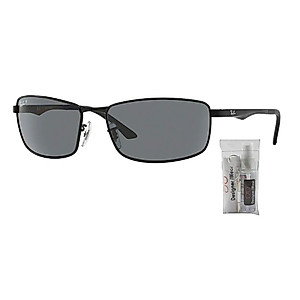 Ray-Ban RB3498 006/81 61M Matte Black/Grey Polarized Rectangular Sunglasses For Men+ BUNDLE with Designer iWear Eyewear Kit