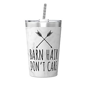 Barn Hair Don't Care Horse Lover Gift For Momen Men Girls 12oz Insulated Travel Coffee Mug Camping Stainless Steel Coffee Tumbler Reusable Coffee Cups with Lids Thermos for Hot and Cold Drink-V