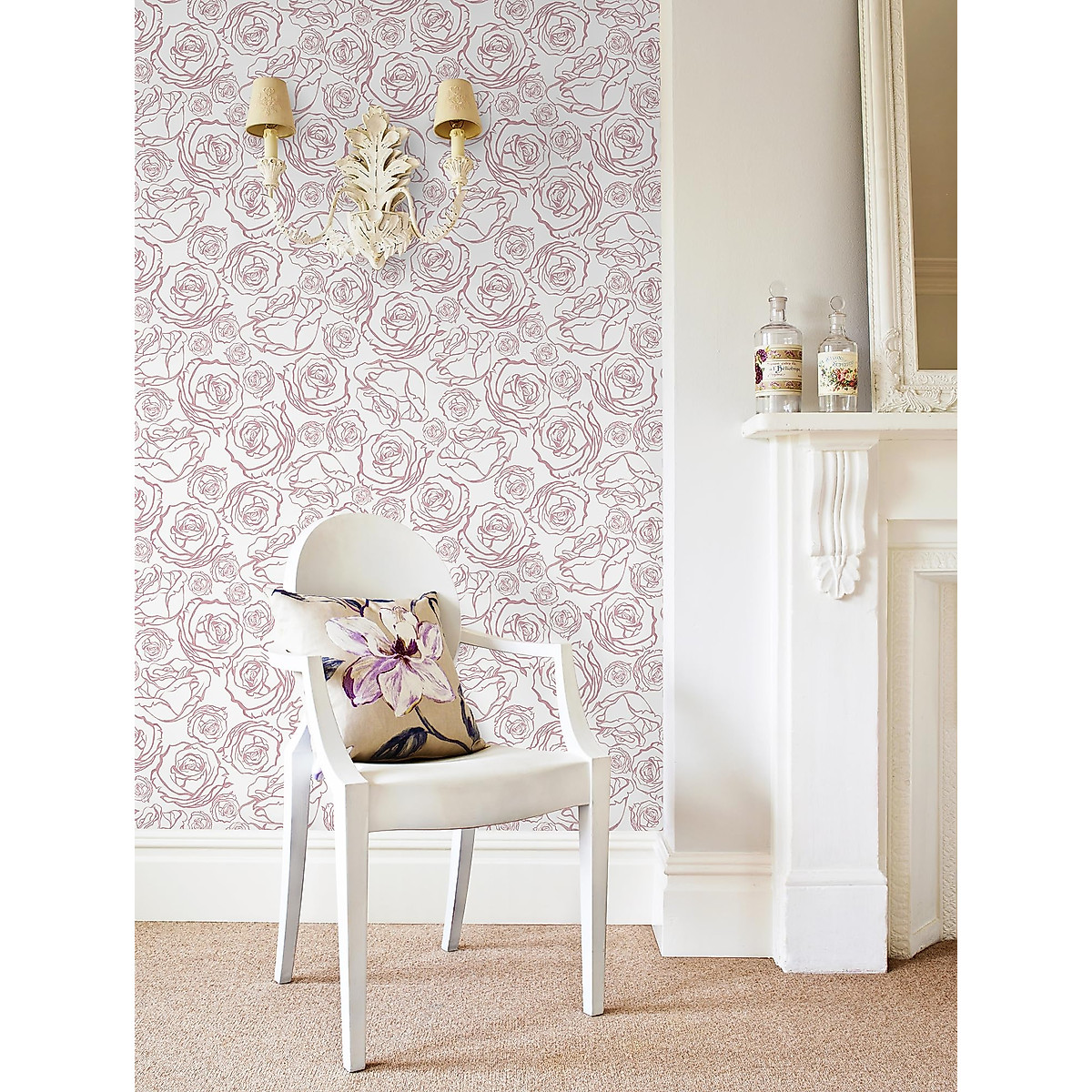 Safiyya Pink Floral Wallpaper Peel and Stick Wallpaper Pink and White Contact Paper Rose Removable Wallpaper Peel and Stick Wallpaper Boho Wallpaper for Bedroom 118'' × 17.3''