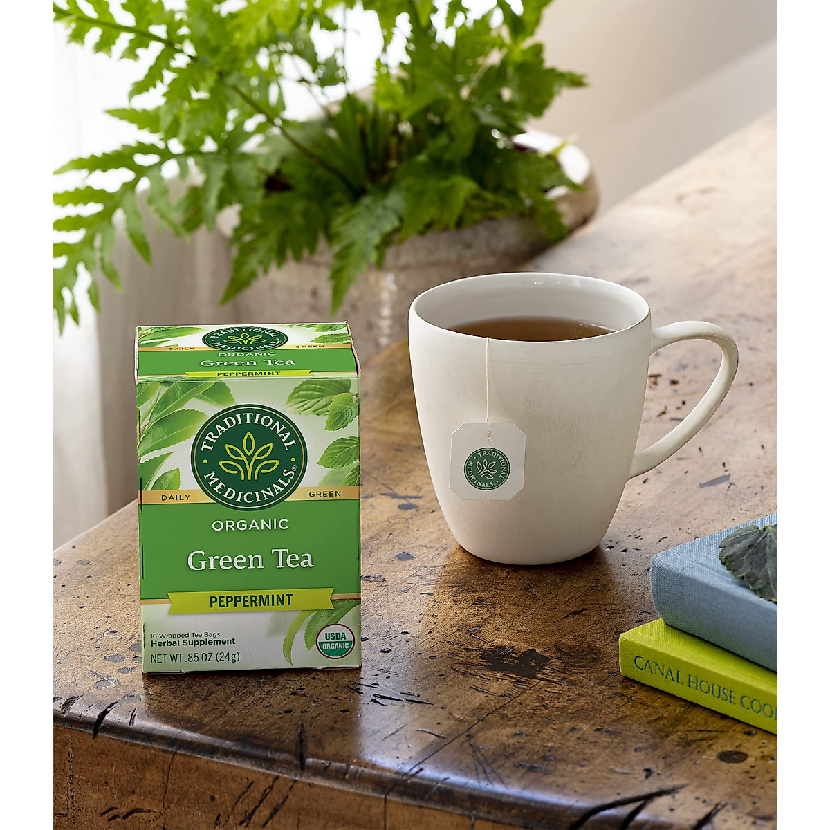 Traditional Medicinals Organic Green Tea Peppermint Herbal Tea, Alleviates Digestive Discomfort, (Pack of 3) - 48 Tea Bags Total