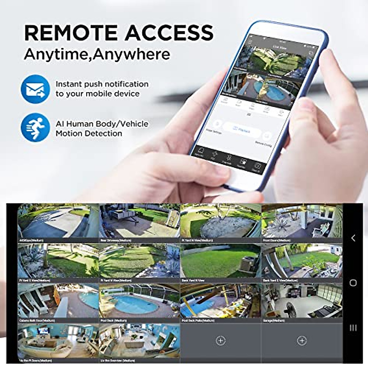 GWSECU 16 Camera Security Systems PoE, 4K 16CH H.265 NVR with 4TB HDD, AI Human Vehicle Detection, 16x 4K Wired Commercial IP66 IK10 Vandal Dome Microphone IP Cameras 2.8mm Lens, G81616VD54