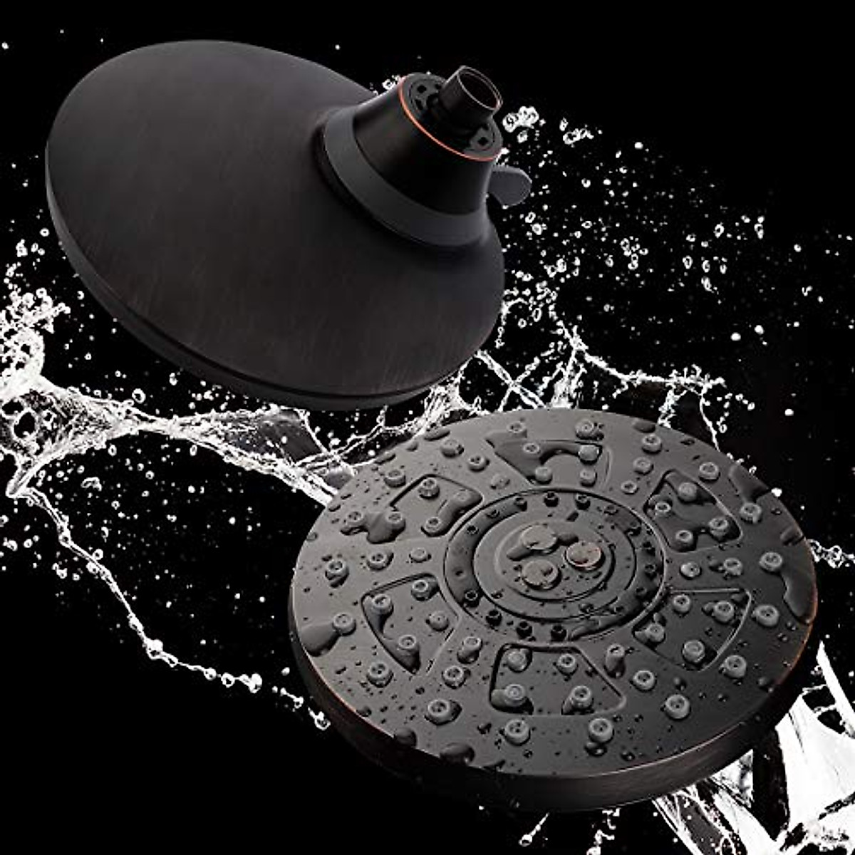 BIRGHT SHOWERS Rain Shower Head 8 Inch Four Spray Settings Fixed Shower Head with Adjustable Brass Ball Joints, Oil-Rubbed Bronze