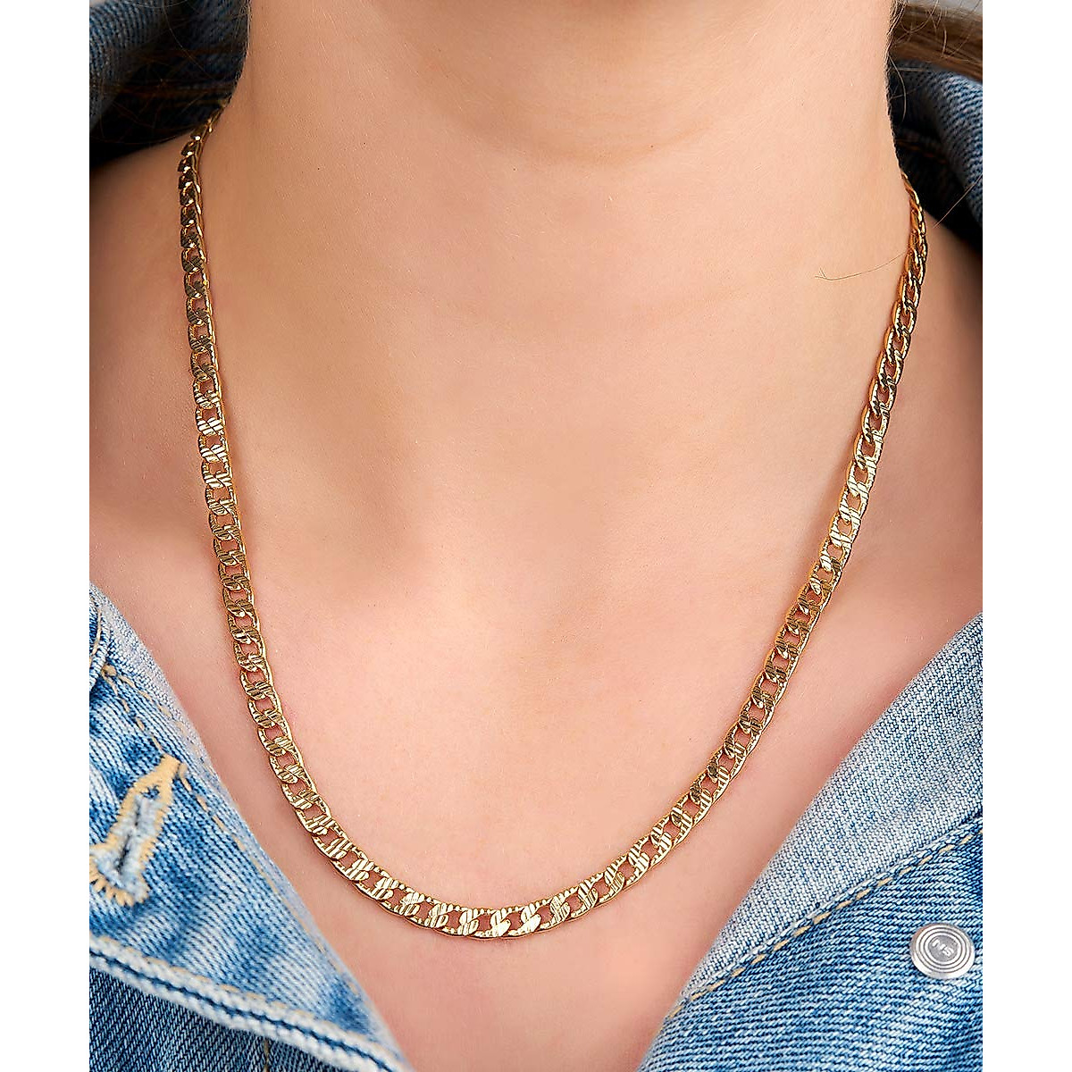 Barzel 18k Gold Plated Diamond Cut Cuban Link Chain Necklace 5MM (24, Diamond Cut CU100)