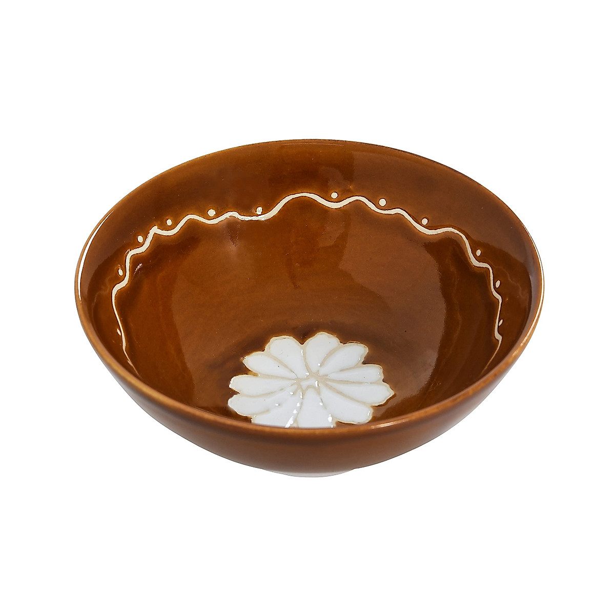 Creative Co-Op Hand Painted Stoneware Bowl, Set of 4 Serveware, 5"L x 5"W x 2"H, Brown & Cream