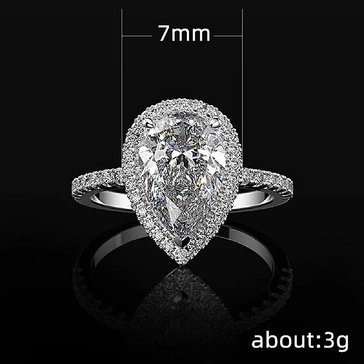 GUIDECUN 4 Ct Pear Shaped Cubic Zirconia Solitaire Engagement Ring 18K White Gold Plating Excellent Teardrop Ring for Women (US Size 7)