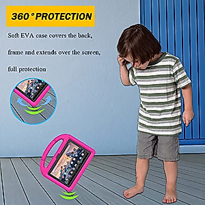All-New Fire 7 Tablet Case (12th Generation, 2022 Release) - DICEKOO Lightweight Shockproof Kid-Friendly Cover with Handle & Kickstand for Kindle Fire 7 Kids Tablet - Pink