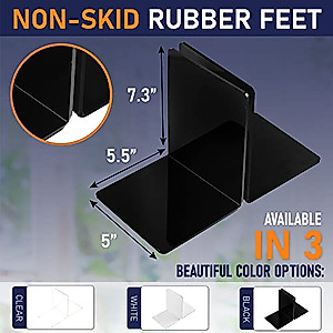 Acrylic Bookends, 2 Pairs of Clear Invisible Book Ends for Shelves, 4mm Heavy Duty Non Skid Book Holders for Books, Movies, DVDs, CDs, Video Games. Book Stopper for Home, Office, Library (Black)