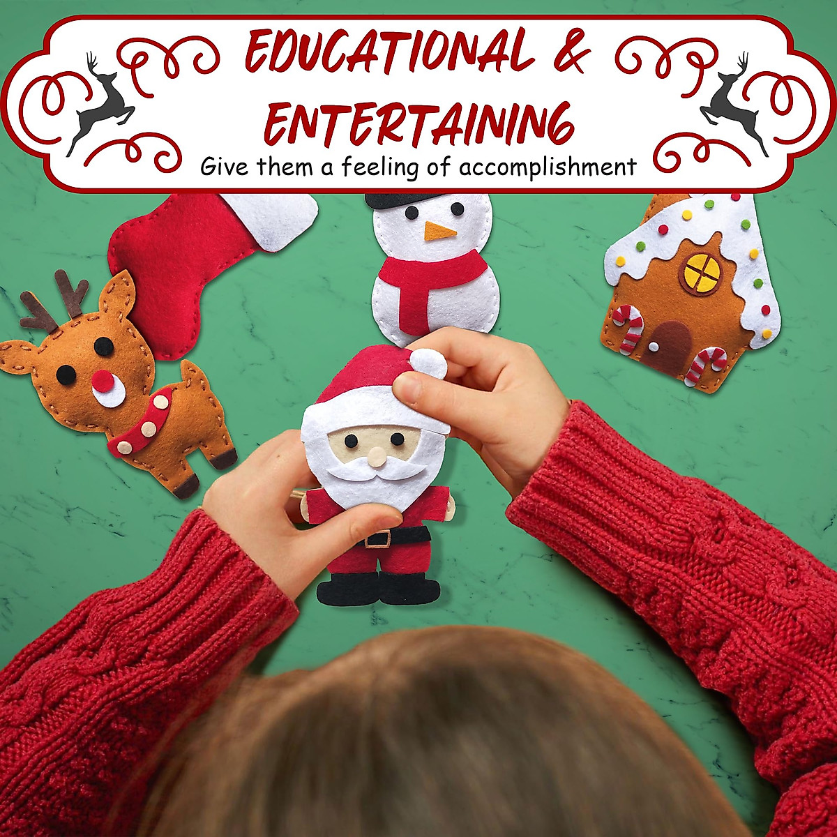 MOMOTOYS Sewing Kit for Kids, Fun & Educational Christmas Sew Craft Set for Boys and Girls Ages 8-12, Complete Beginner Sewing Kit with Felt Plushie for Creative DIY Projects