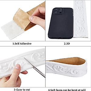 CRASPIRE 88 x 2 inch Crown Molding Peel and Stick 3D Flexible Foam Wall Trim White Self Adhesive Wallpaper Border Sticky Decorative Edging Baseboard Lines for Mirror Border Wall Hotel DIY Decor