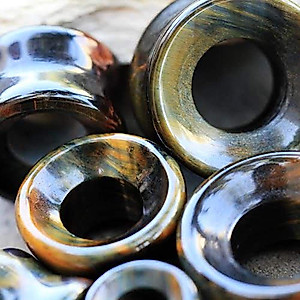 Covet Jewelry Natural Blue Tiger Eye Stone Double Flare Tunnel Plug (00GA)