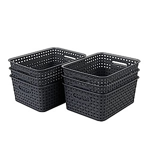 Nesmilers 6 Packs Plastic Woven Storage Baskets, Small Storage Basket Bins