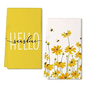 GEEORY Kitchen Towels for Spring Summer Decor Yellow Daisy Dish Towels 18 x 26 Inch Ultra Absorbent Bar Drying Cloth Hello Sunshine Hand Towel for Kitchen Bathroom Party Home Decorations Set of 2