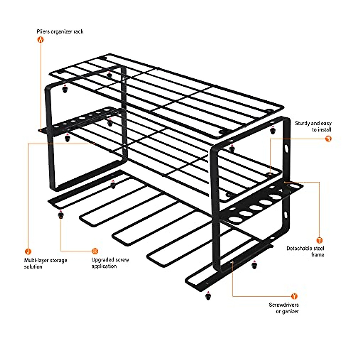 TC-HOMENY Power Tool Organizer, 3 Tier Garage Tool Storage Rack, Power tool organization and storage, Wall Mounted Drill Rack, Removable Design for Workshop ToolRoom Garage (Black)