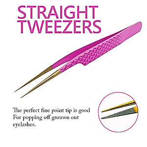 LEENAX 2 Pcs Pink Stainless Steel Tweezers for Eyelash Extensions, Eyelash Extension Tweezers Set, Volume Tweezers, Lash Extension Precision Tweezers, Extension tweezers.