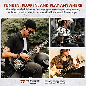 Traveler Guitar EG-1 Custom Gloss Black Electric Guitar | Small Electric Guitar with Headphone Amp | Full 24 3/4" Scale Travel Guitar | Portable Mini Guitar | Headless Guitar with Custom Gig Bag