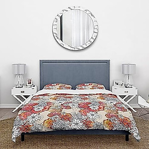 DESIGN ART Designart 'Abstract Red Flowers Under Black & White Flowers' Traditional Duvet Cover Set King