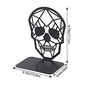 2 Pairs Black Skull Design Bookend Metal Book Ends, Heavy Duty Bookends for Shelves Desk, Skull Book Shelf Holder for Heavy Books, Decorative Desktop Organizer Home Office