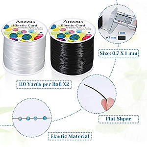 Stretchy String for Bracelets, Anezus 2Pcs Elastic String Jewelry Bead Cord with Large Eye Beading Needles for Seed Beads, Pony Beads, Clay Beads, Bracelet, Necklace and Jewelry Making, Black & White